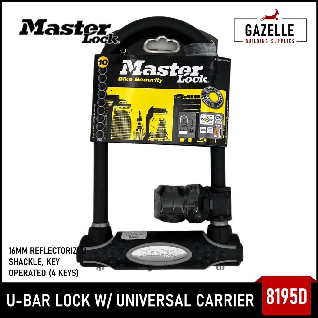 Master Lock U-Bike Lock Reflectorized w/ Universal Carrier w/ 4 Keys ...