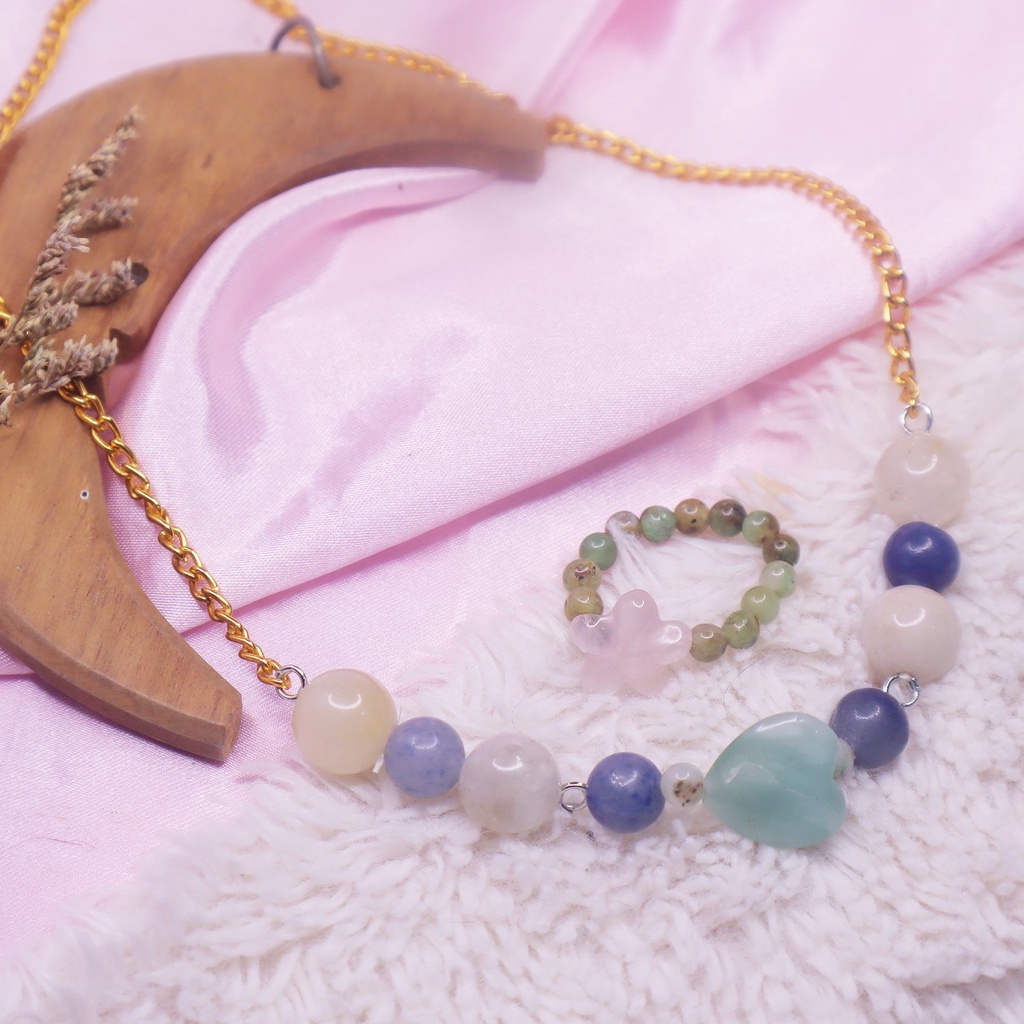 Snowflake Jade + Milky Quartz + Blue Aventurine choker and Prehnite ...