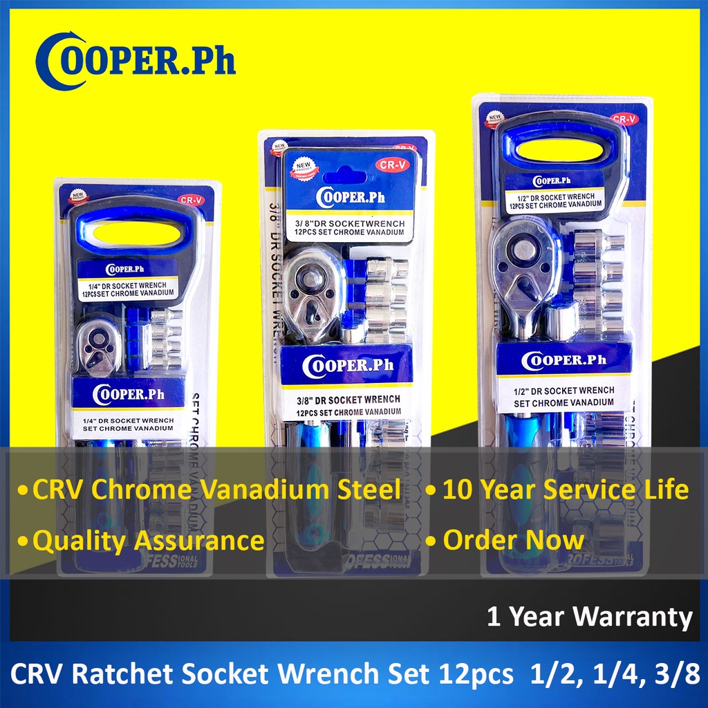 COOPER.PH CRV Ratchet Socket Wrench Set 12pcs 1/2,1/4,3/8 Inch CR-V ...
