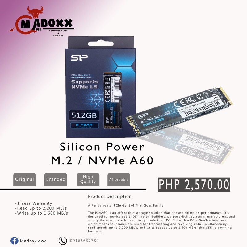 A60 M.2/NVMe Silicon Power 512GB (ORIGINAL) | Shopee Philippines