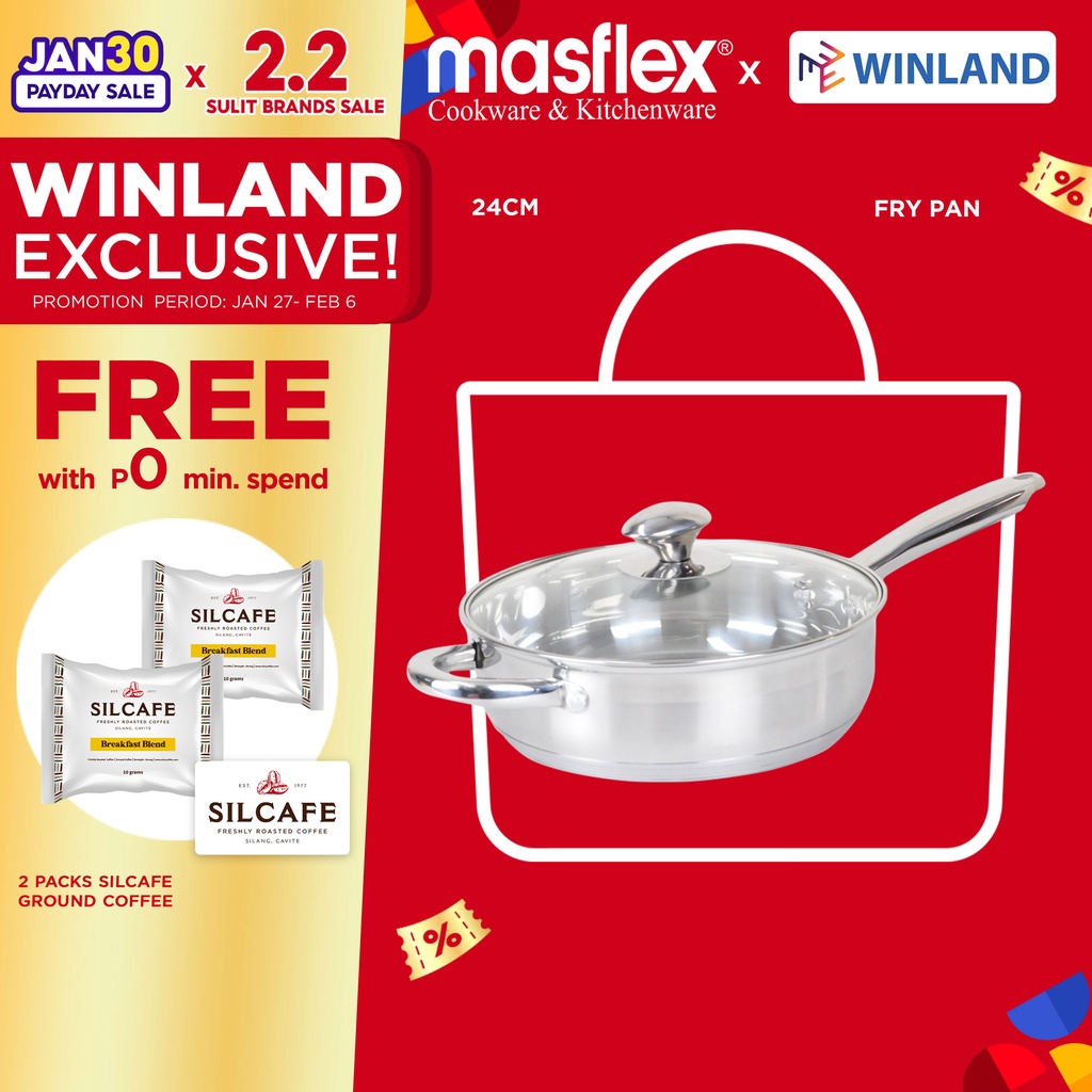 MASFLEX by Winland 24cm Stainless Steel Induction Frypan with Glass Lid ...