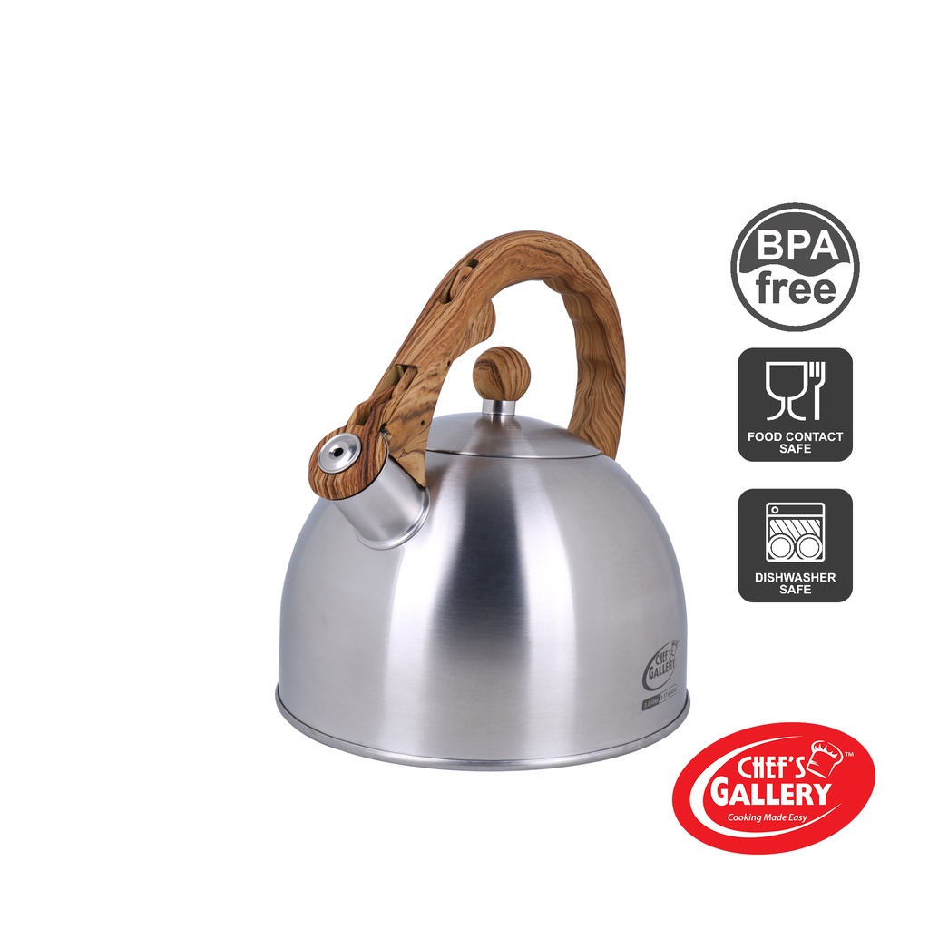 Chef's Gallery Whistling Kettle 3L | Wood Handle | BPA Free | Induction ...