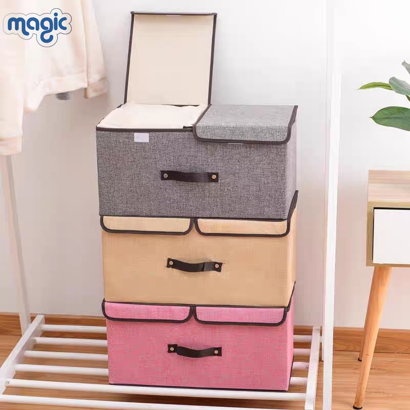 Double Cover Storage Box Fabric Foldable Cloth Wardrobe Laundry Storage ...
