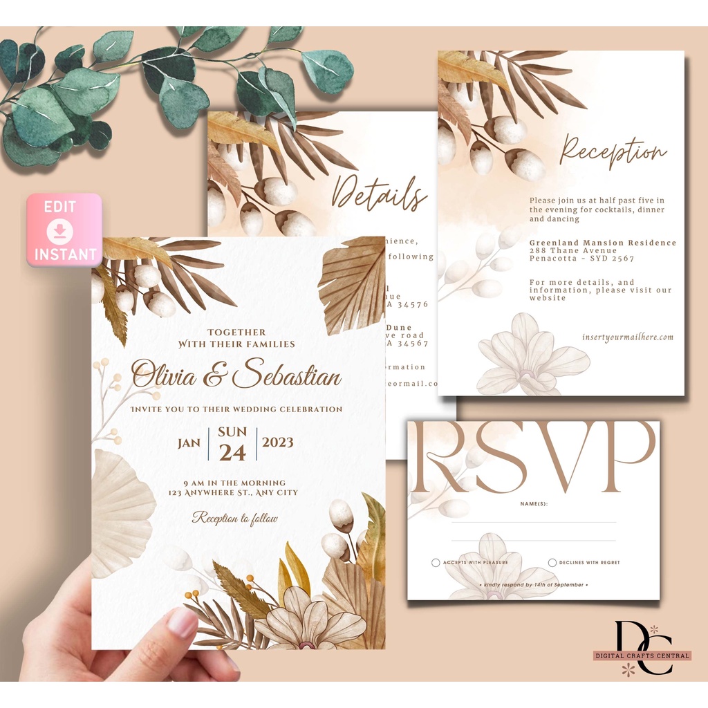 NEW Boho Aesthetic Minimalist Wedding Invitation Card Set Services ...