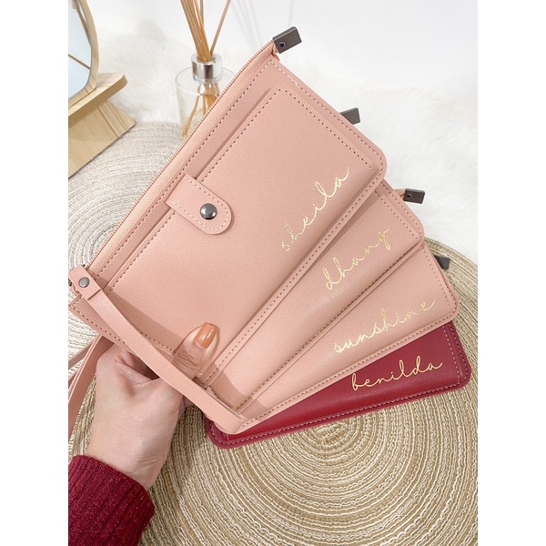 Customized wristlet leather pouch/cardslot with PERMANENT NAMES ...