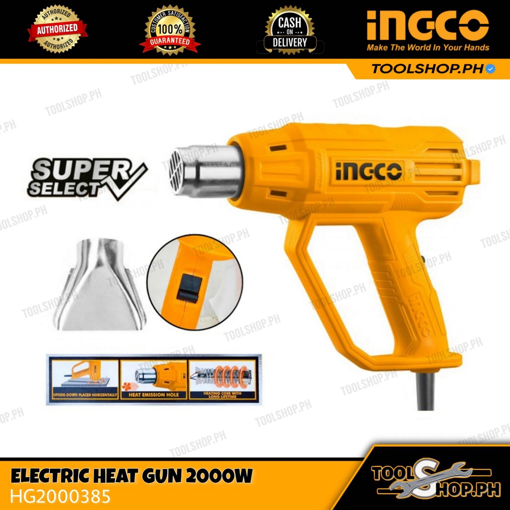 INGCO HG2000385 Electric Heat Gun with Nozzle Included 2000W SUPER ...