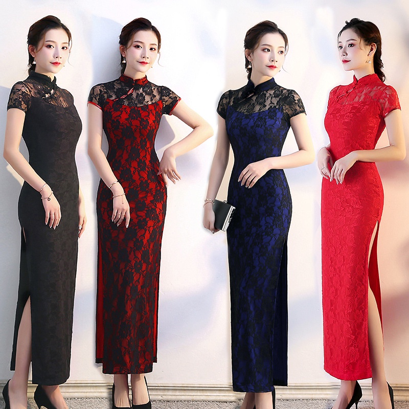 Cheongsam dress for women Lace Large Size Improved Version Long Style ...