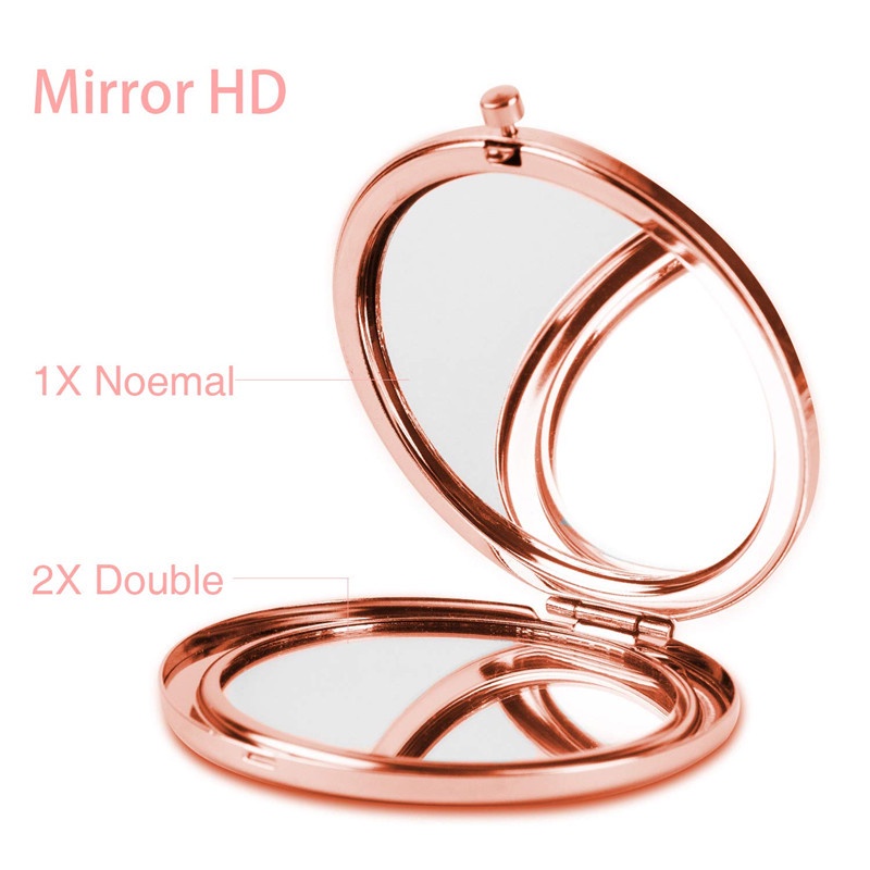 Mini round metal double-sided vanity mirror portable hand-held folding ...