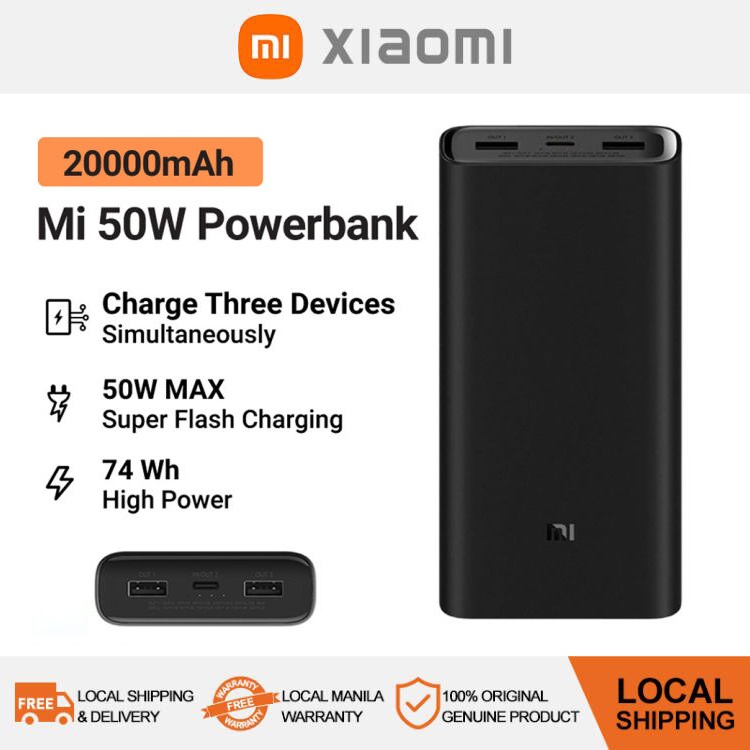 Xiaomi Mi Powerbank 20000mAh 50W Type-C Dual Way Fast Charge 74Wh High Power Support Laptop ...