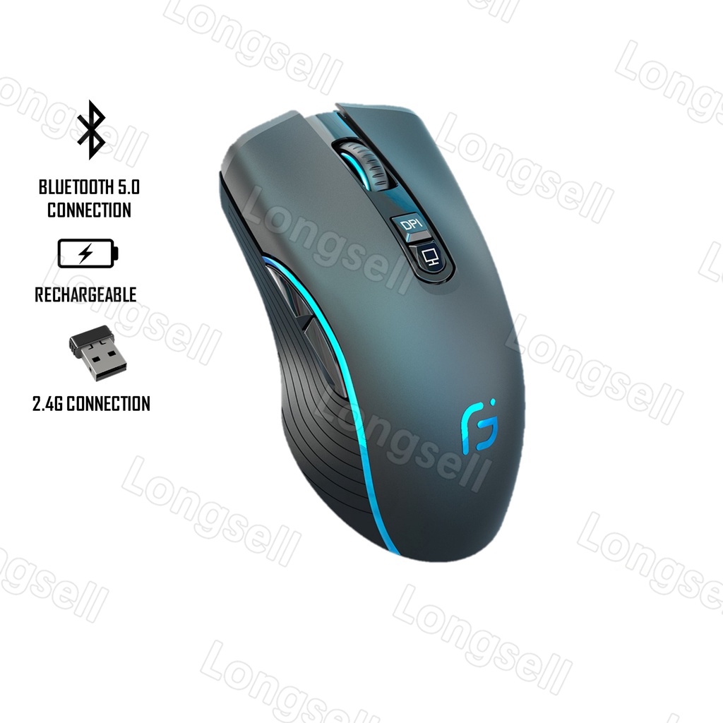 Dual-Mode Wireless Mouse 2.4G Bluetooth 5.0 Silent Rechargeable RGB ...