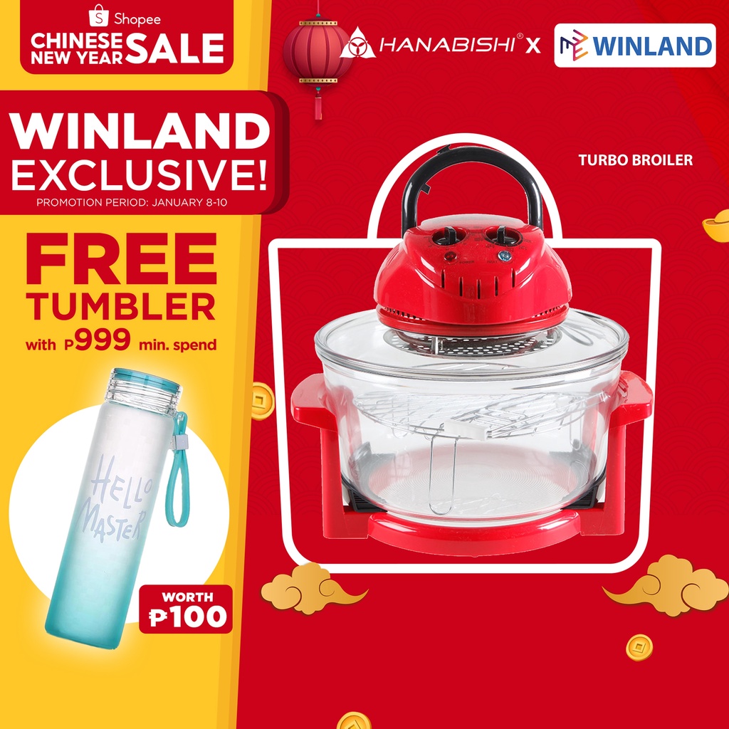 HANABISHI by Winland 7 in 1 Turbo Broiler with Tough Tempered Glass Pot ...