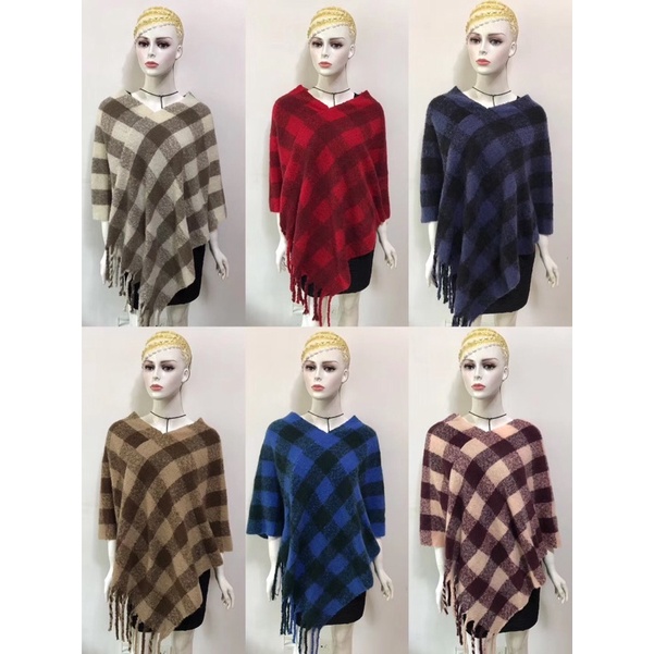 Checkered Loose Cloak Poncho | Shopee Philippines