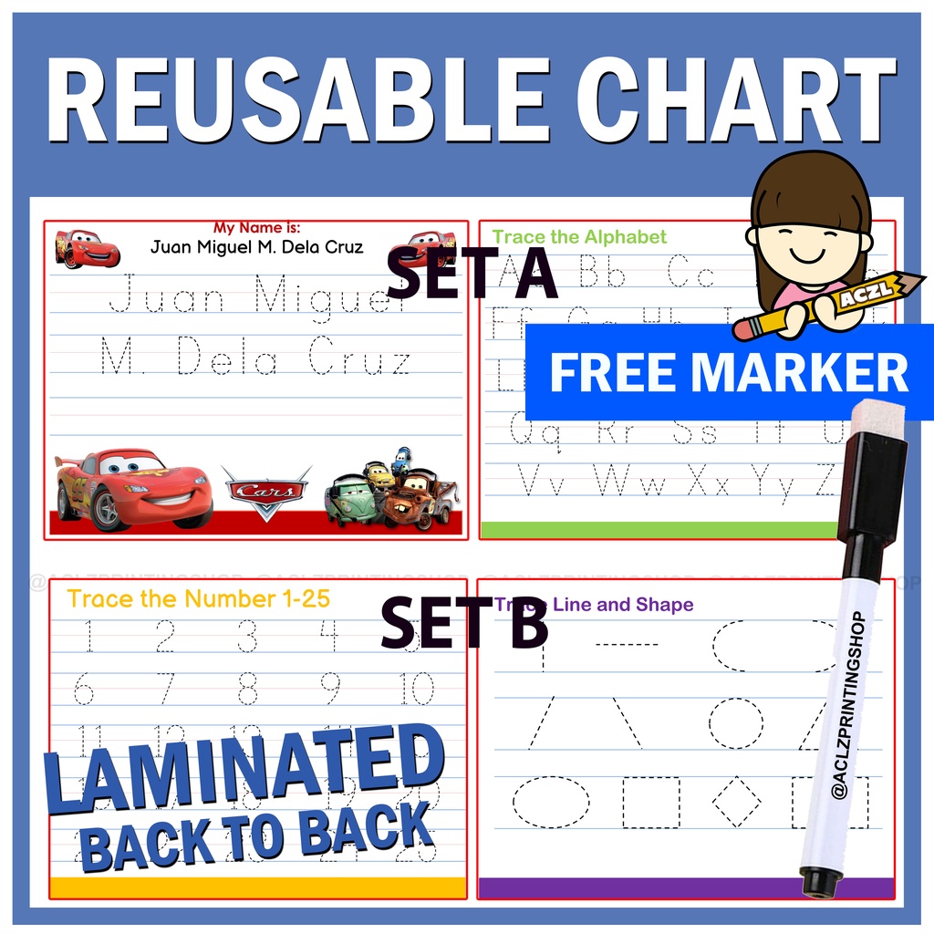 REUSABLE TRACING CHART ( LAMINATED BACK TO BACK ) FREE MARKER ...