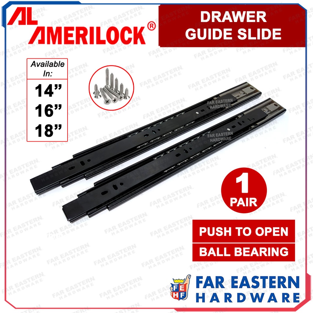 AMERILOCK Drawer Guide Slide Push to Open Ball Bearing 3 Fold 14" | 16 ...