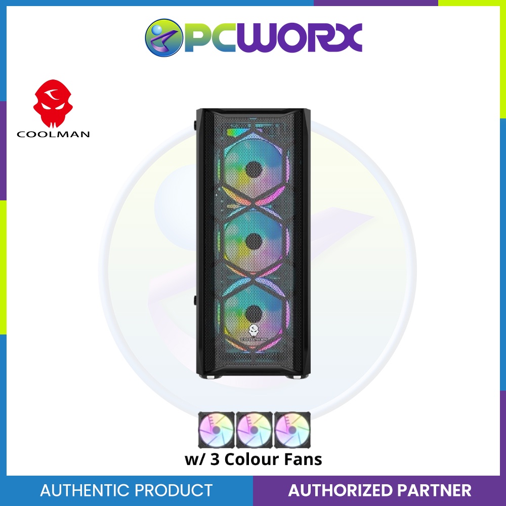 Coolman Aurora w/ 3pcs RGB fan ATX Mid-tower Gaming PC Case | Shopee ...