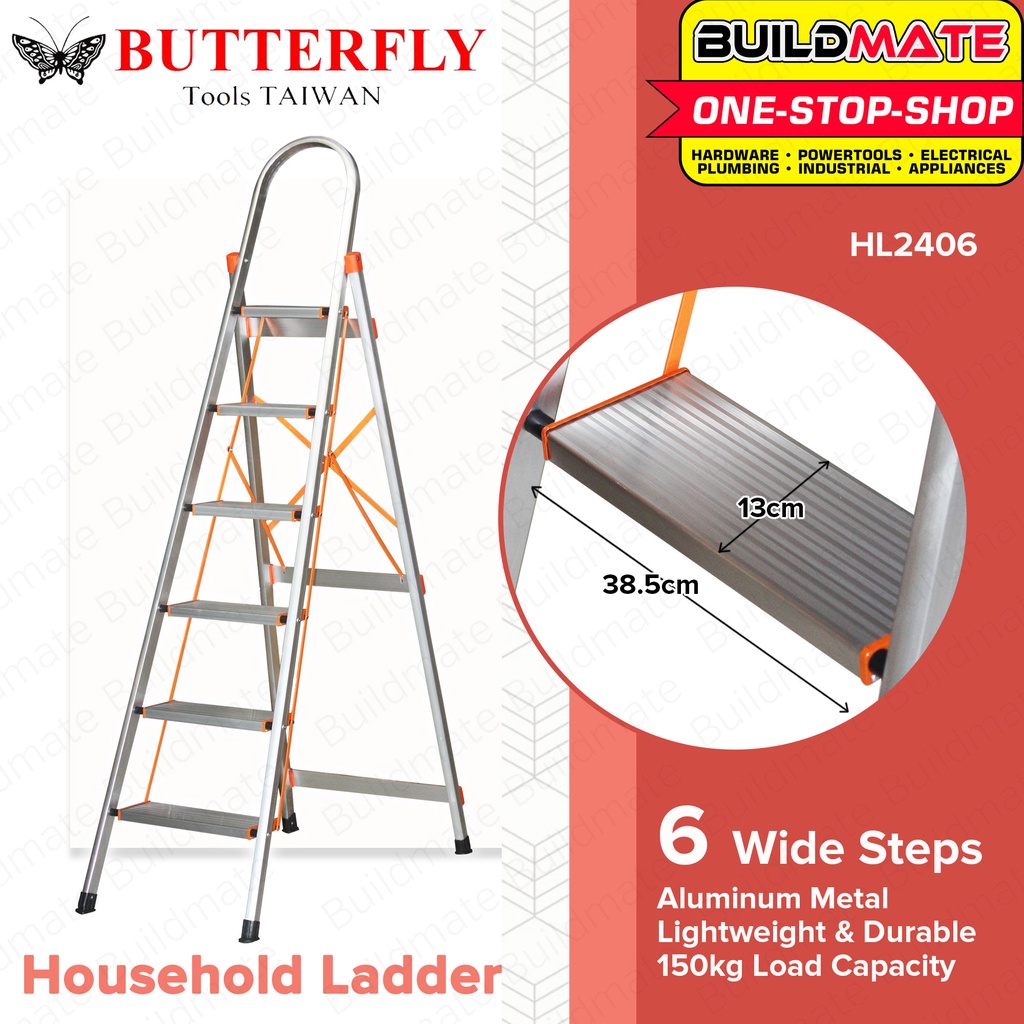 BUTTERFLY 6 WIDE STEPS Household Folding Step Ladder Indoor Climbing ...