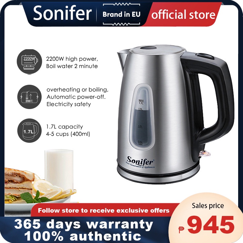Sonifer Electric Kettle 1.7L Capacity And Stainless Body With Viewable ...