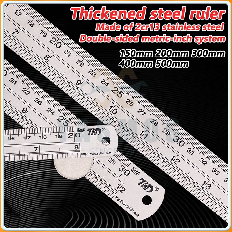 Stainless Steel Ruler METAL RULER Drawing Measurement 6", 8", 10", 12", 16", 20" 1PC | Shopee ...