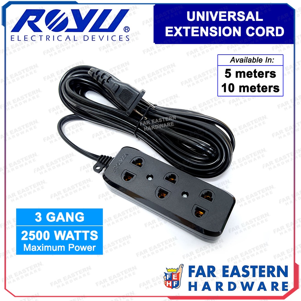 ROYU Universal Extension Cord Outlet Electrical Socket 3 Gang 5 | 10 ...