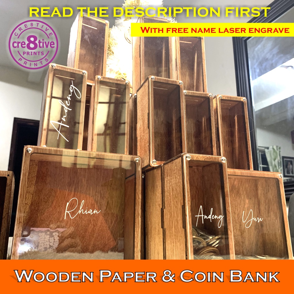 Wooden Paper&Coin Bank/Personalized Alkansya | Shopee Philippines