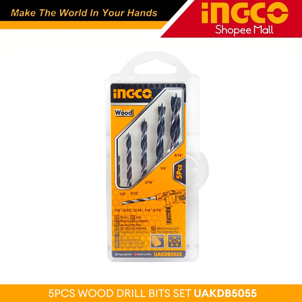Ingco UAKDB5055 5pcs Wood Drill Bits Set for Wood and PVC Drilling _H ...