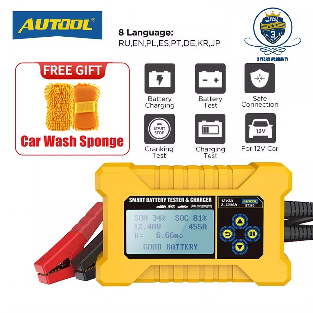 AUTOOL 12V Automotive Smart Battery Tester Analyzer Reverse Polarity ...