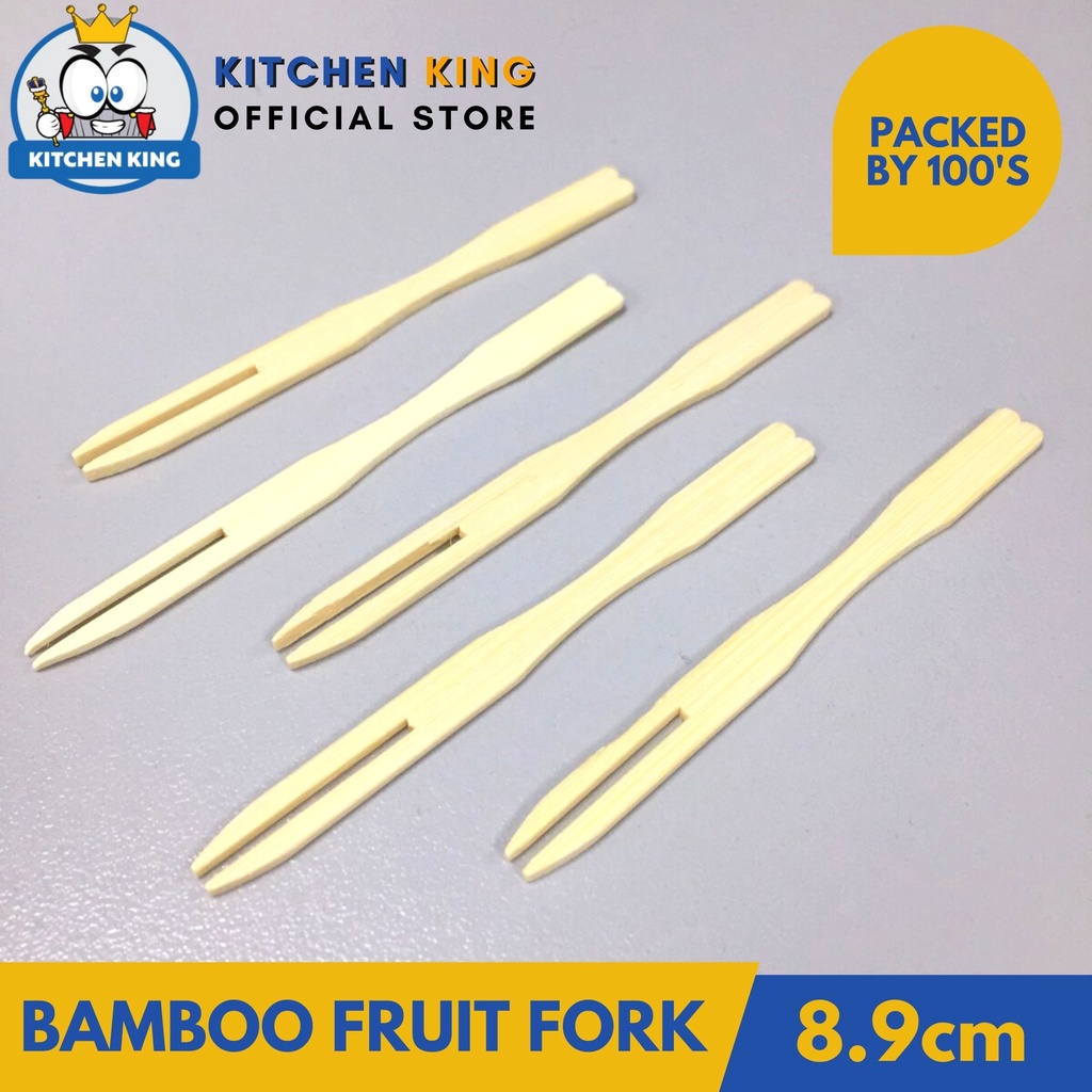 Mini Fork 100's Bamboo Fruit Fork / Takoyaki Siomai Fork [3.5"/8.9cm] /Bamboo Material Eco ...