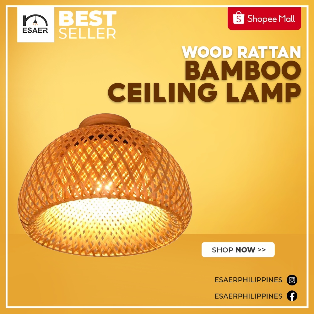 ESAER Ceiling Lamp Bamboo Hallway Retro Lantern Ceiling Light Made of ...