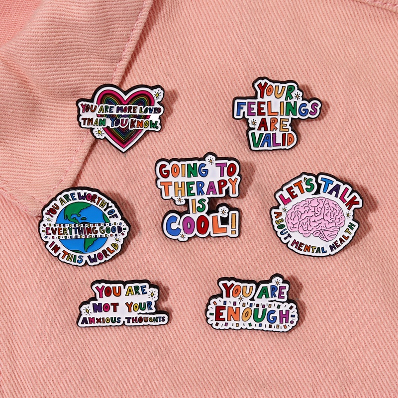 Going To Therapy Is Cool Enamel Pin Colorful Slogan Quotes Brain Brooch ...