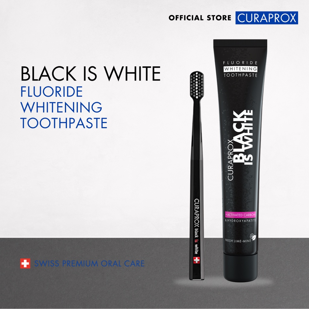 Curaprox Black Is White Set with Cs 5100 Ultrasoft Toothbrush Whitening ...