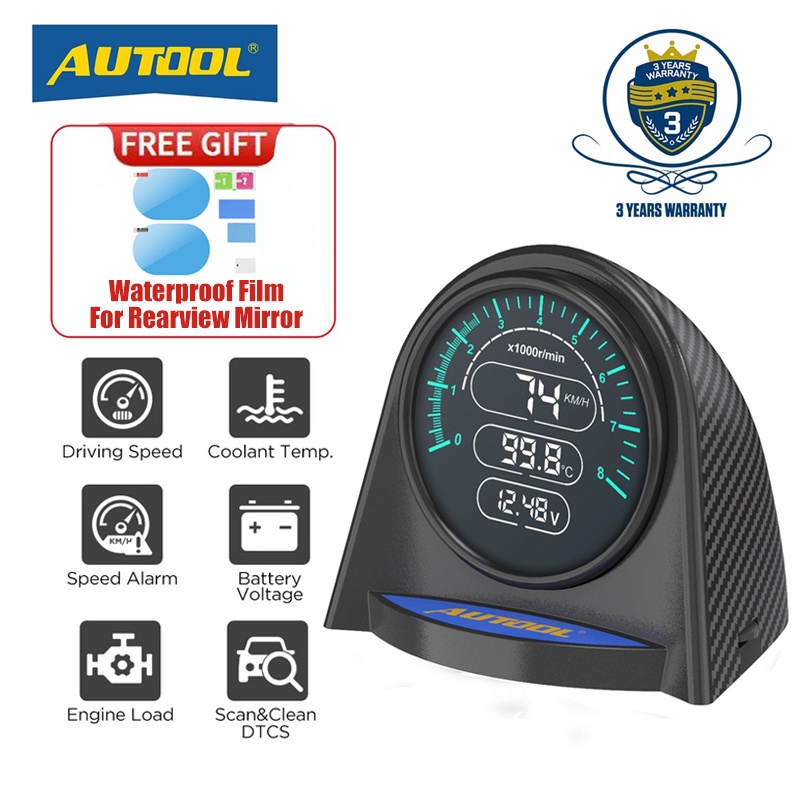 AUTOOL OBD HUD Multifunctional Speedometer Speeding Alarm Engine RPM ...