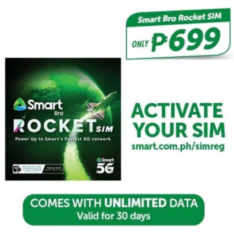 Smart Bro ROCKET SIM UNLI DATA for 30 days | Shopee Philippines
