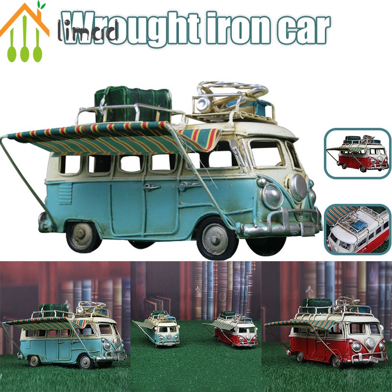 Metal Car Model Vintage RV Camper Van Toy Simulation Limousine Beach ...