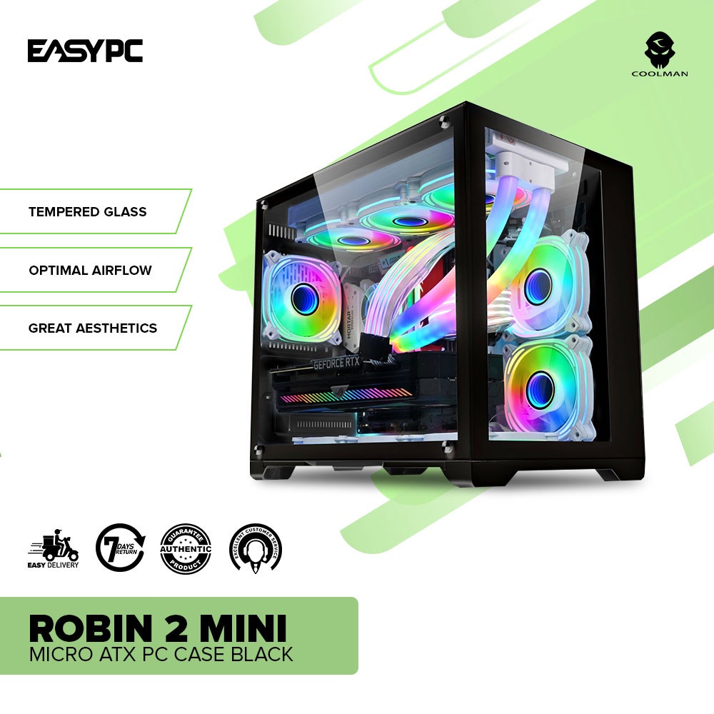 EasyPC | CoolMan Robin 2 Mini Black and White Optimal Airflow Tempered ...