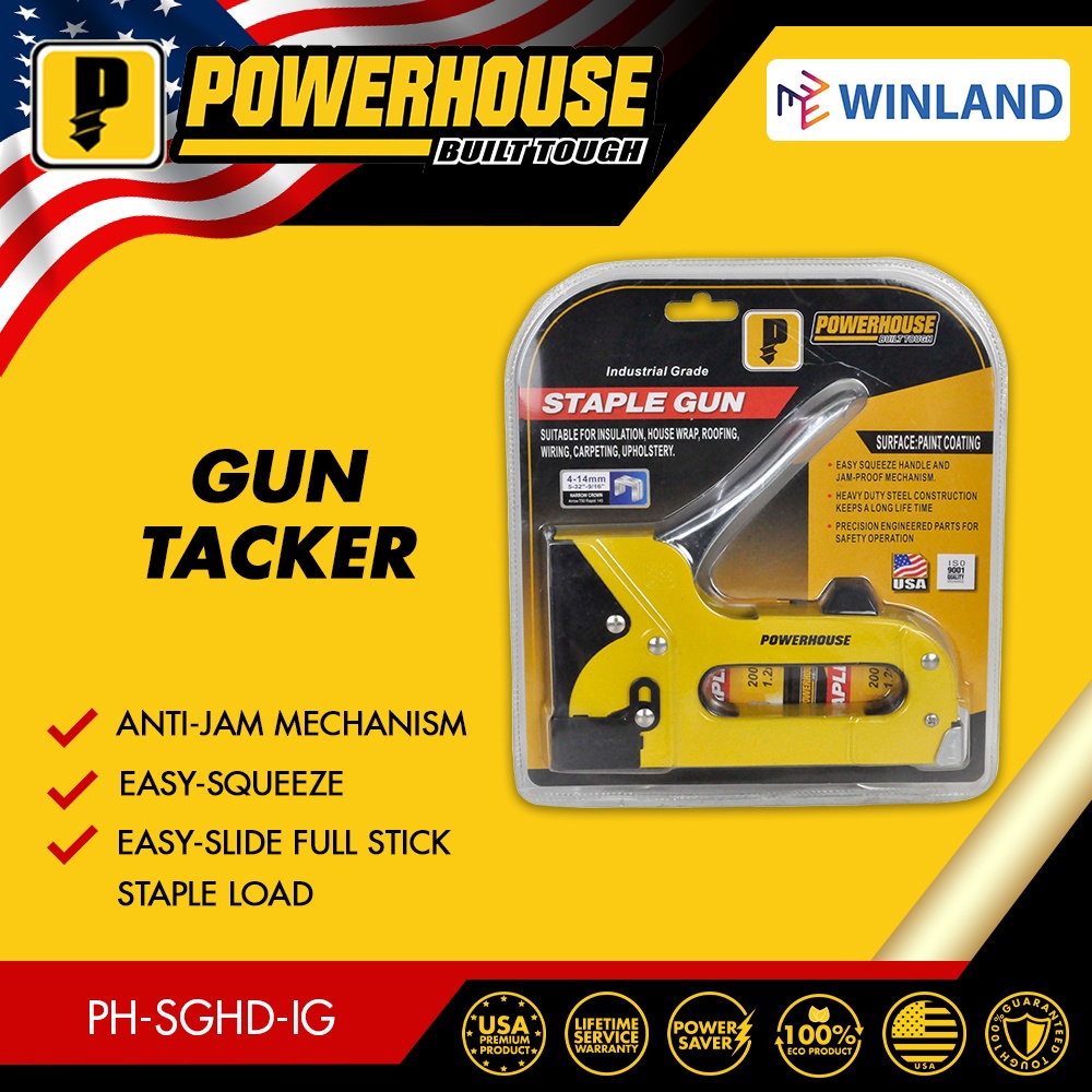 POWERHOUSE by Winland Staple Gun Tacker Tucker Industrial Grade 4-14mm ...