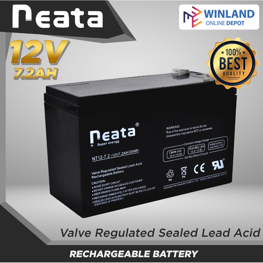 NEATA by Winland Sealed Lead Acid Rechargeable Battery 12V 7.2AH ...