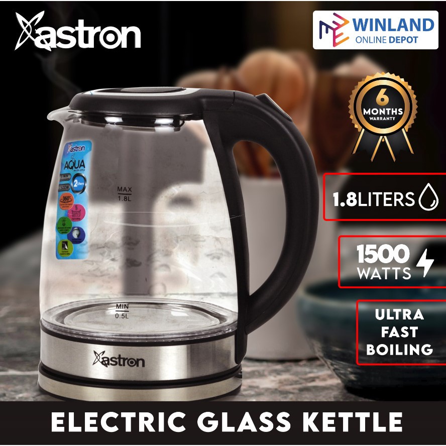 ASTRON by Winland AQUA Electric Glass Kettle Water Heater with LED ...