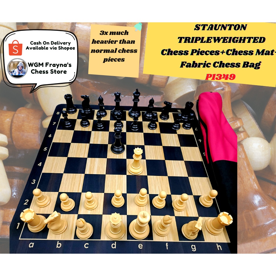 Staunton Triple Weighted Chess Pieces + wood grain rubber chess Mat ...