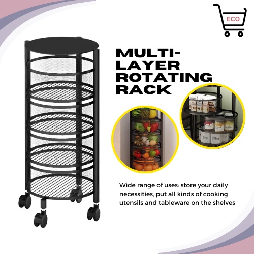 3 4 5 Layer Rotatable Kitchen Utility Trolley Cart Shelf Storage Rack ...