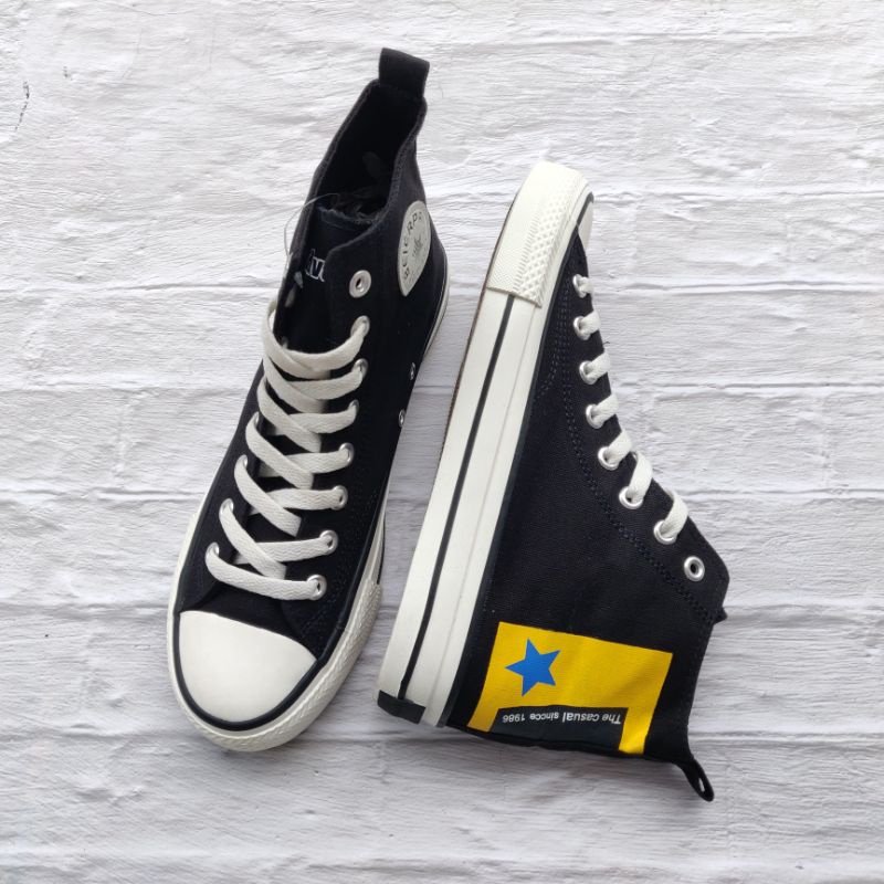 Advan Shoes 1986 Black Hi Top High Cut Sneakers With Laces Star Detail ...