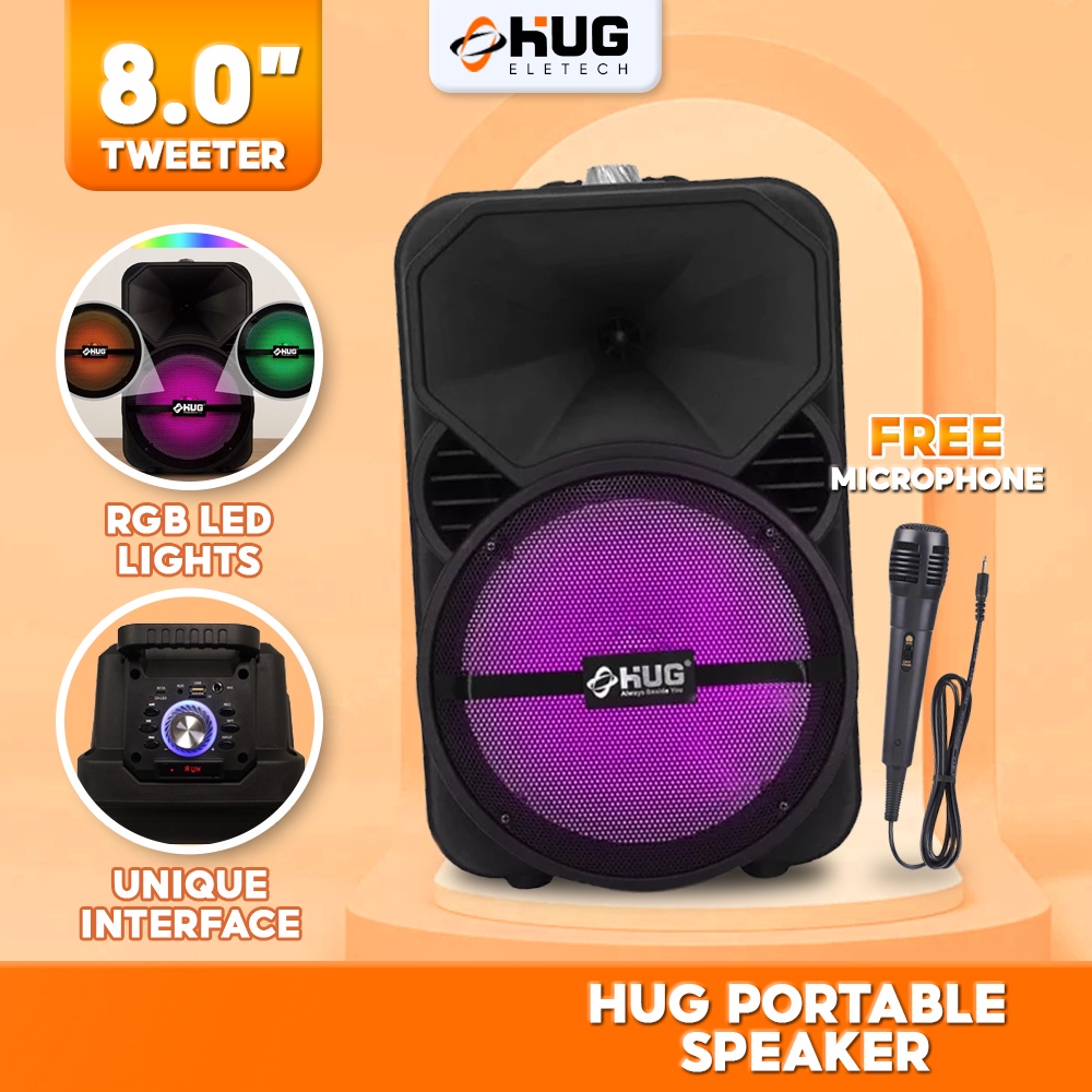 HUG 8 Inches Portable Bluetooth Speaker for Karaoke with LED Display ...