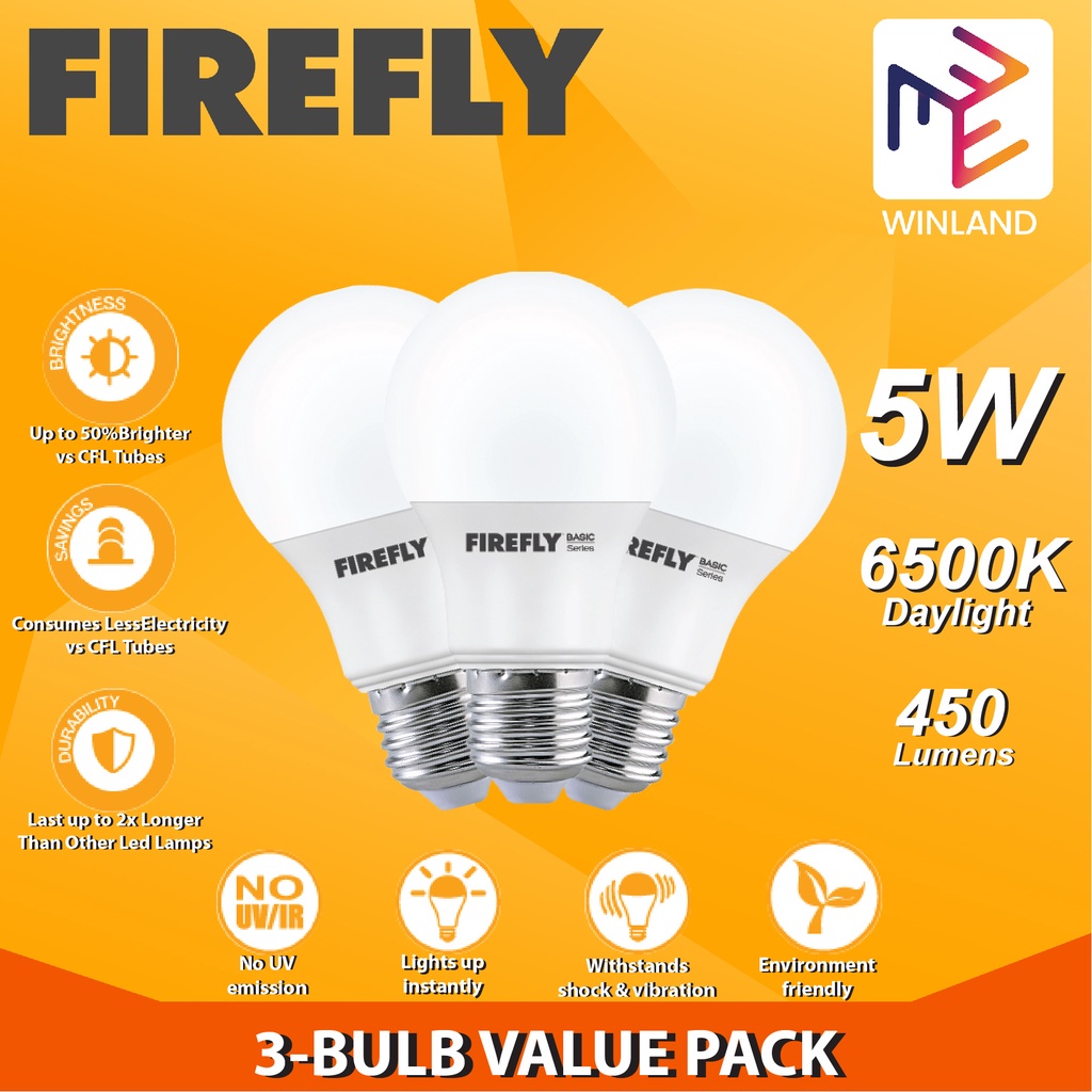 FIREFLY by Winland 5Watts Daylight 3 Pcs LED Bulb - Value Pack ...