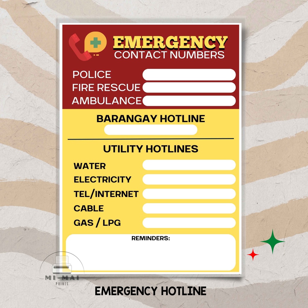 EMERGENCY HOTLINE (A4 SIZE LAMINATED ) / MI-MAI PRINTS | Shopee Philippines