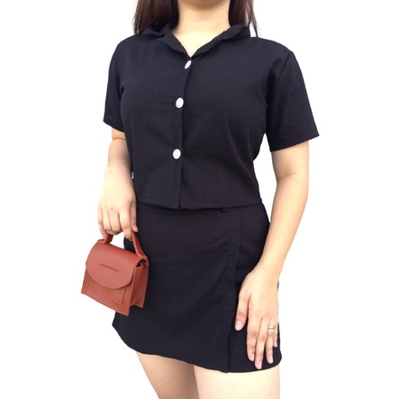 CHERRY - Polo & Palda Short Terno Button Cotton Linen Fabric | Shopee ...