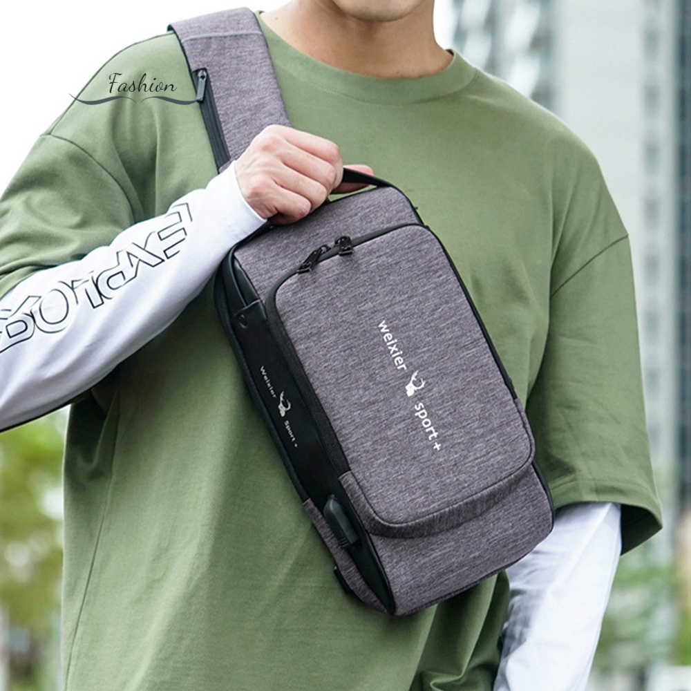 Male Anti-theft Chest Bag with Password Lock & USB Charging System ...