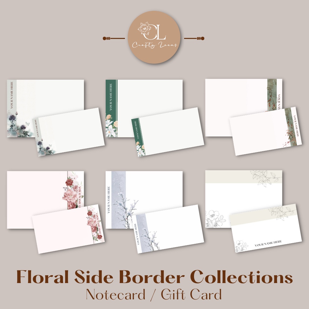 Elegant Watercolor Floral Border - Personalized / Customized Notecard ...