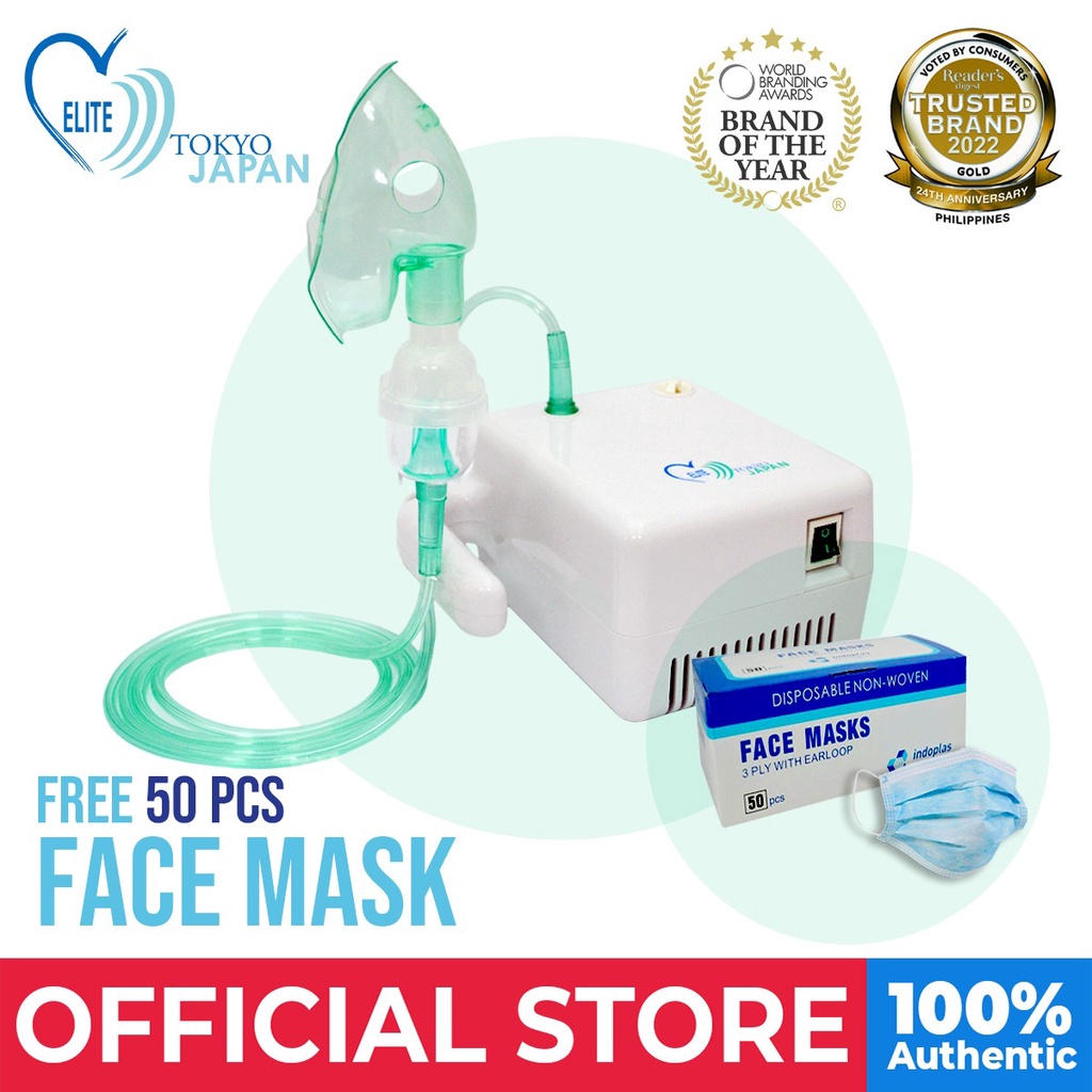 Indoplas Elite Compact Nebulizer With 1 Box of Face Mask with Earloop ...