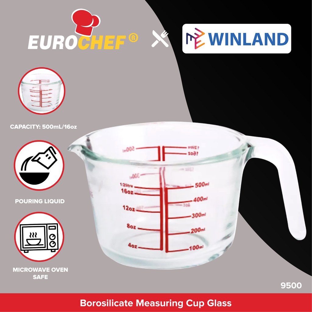 EUROCHEF by Winland 9500 Borosilicate Measuring Cup 500ml Glass w ...
