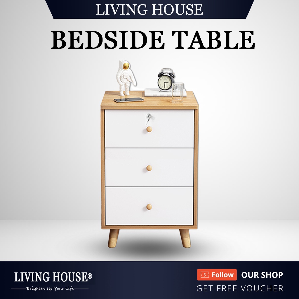 LIVING three-layer drawer with lock bedside table side table bedroom ...