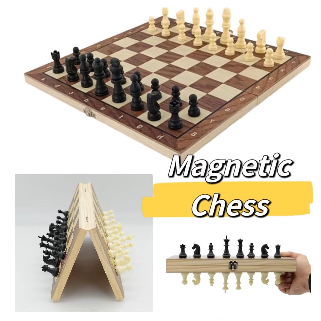 Magnetic Wooden International Chess Set Folding Large Board With 34 ...